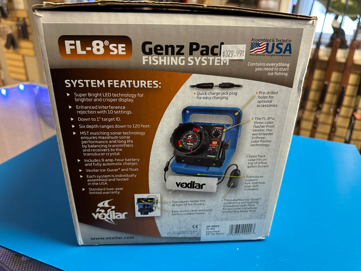 Vexilar FL-8se Genz Pack with 19 Degree Ice Flasher - GP0819 Dave Genz Blue Box with FL-8SE ...