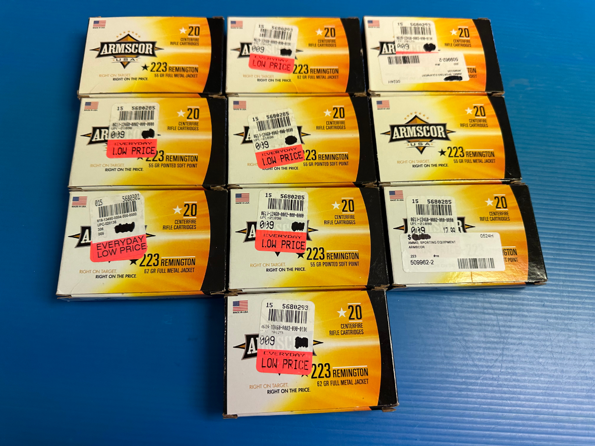 200 ROUNDS ARMSCOR 223 REMINGTON 55 GRAIN FMJ ALL NEW IN BOXES .223 Rem ...