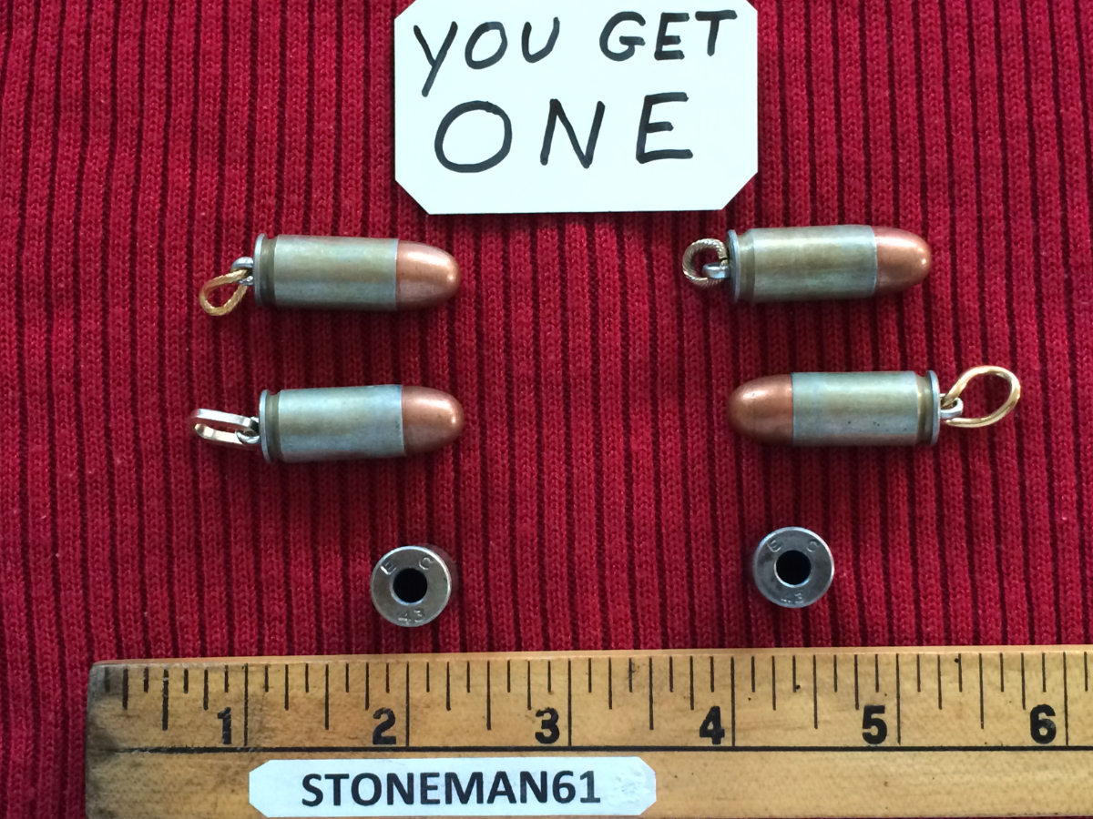 Evans BULLET PENDANT 1943 steel case clear date 45ACP WW-2 45 ACP ...